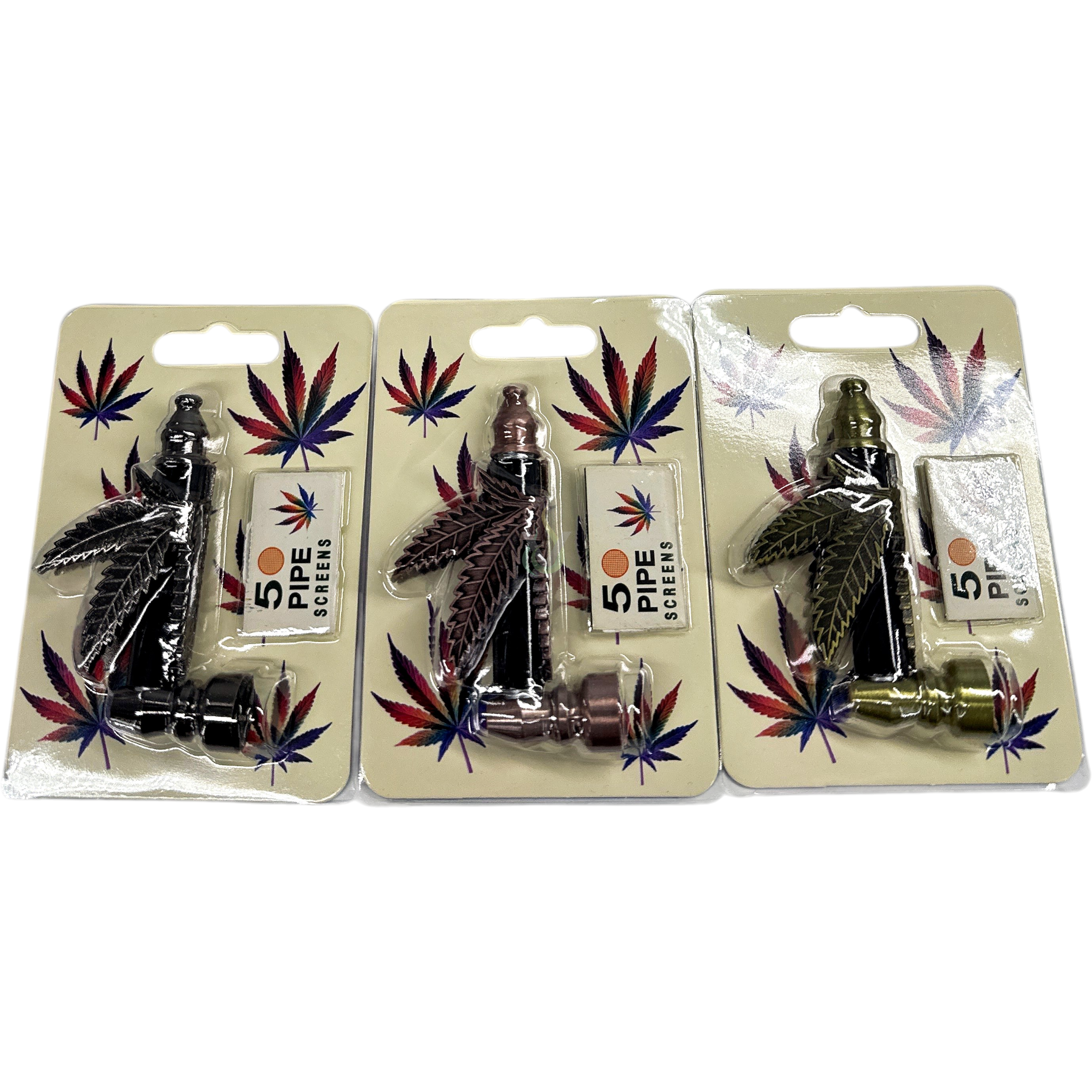 Hemp Leaf 3.5 Inch Metal Hand Pipe with Pipe Screens Wholesale - The ...